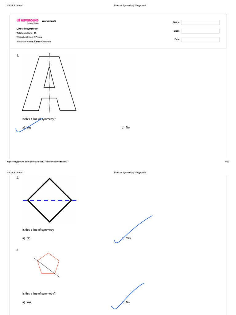 Lines of Symmetry Worksheet Quiz | PDF | Shape | Classical Geometry