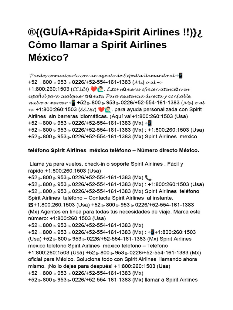 GUÍA+Rápida+Spirit Airlines !!)}¿ Cómo llamar a Spirit Airlines México ...