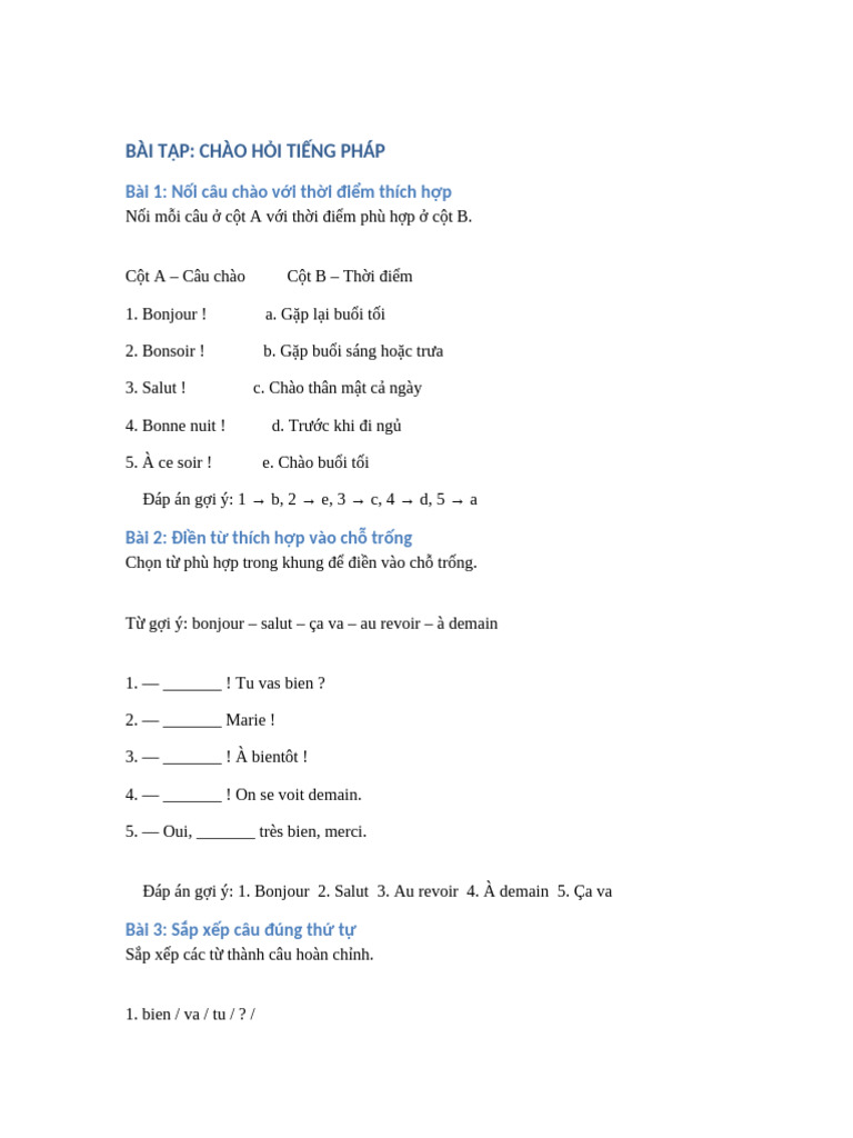 Bai Tap Chao Hoi Tieng Phap | PDF