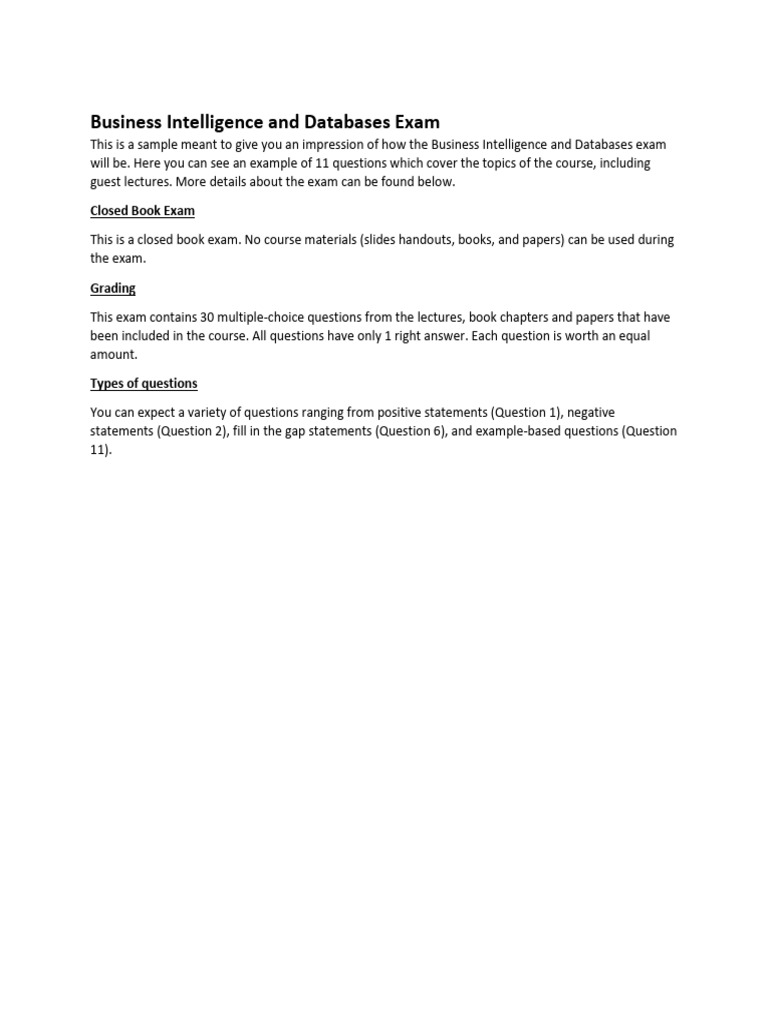 2019 Exam Sample | PDF | Business Intelligence | Databases