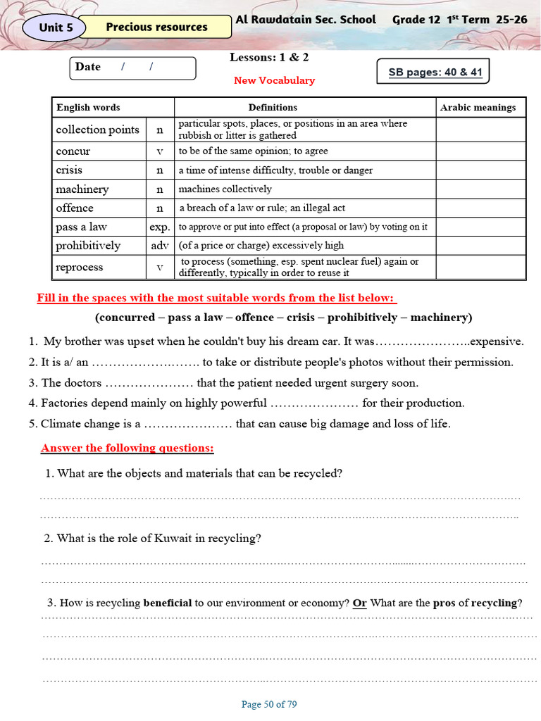 Grade 12 Vocabulary and Grammar Exercises | PDF