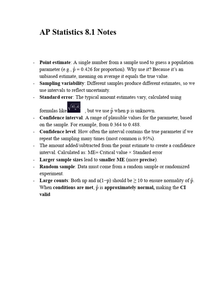 AP Statistics: Point Estimates & Confidence Intervals | PDF