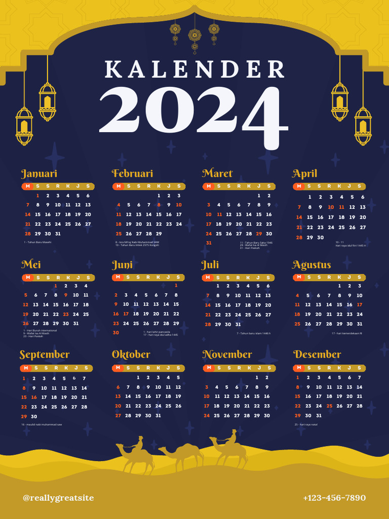 Biru Dan Kuning Modern Kalender 2024 A4 | PDF