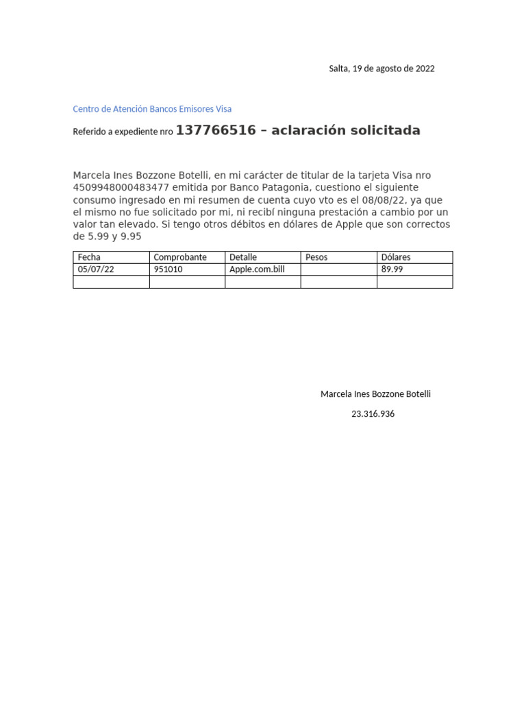 Desconocimiento Visa | PDF