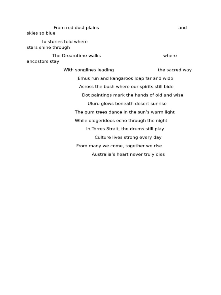 Australian Dreamtime and Culture Poem | PDF