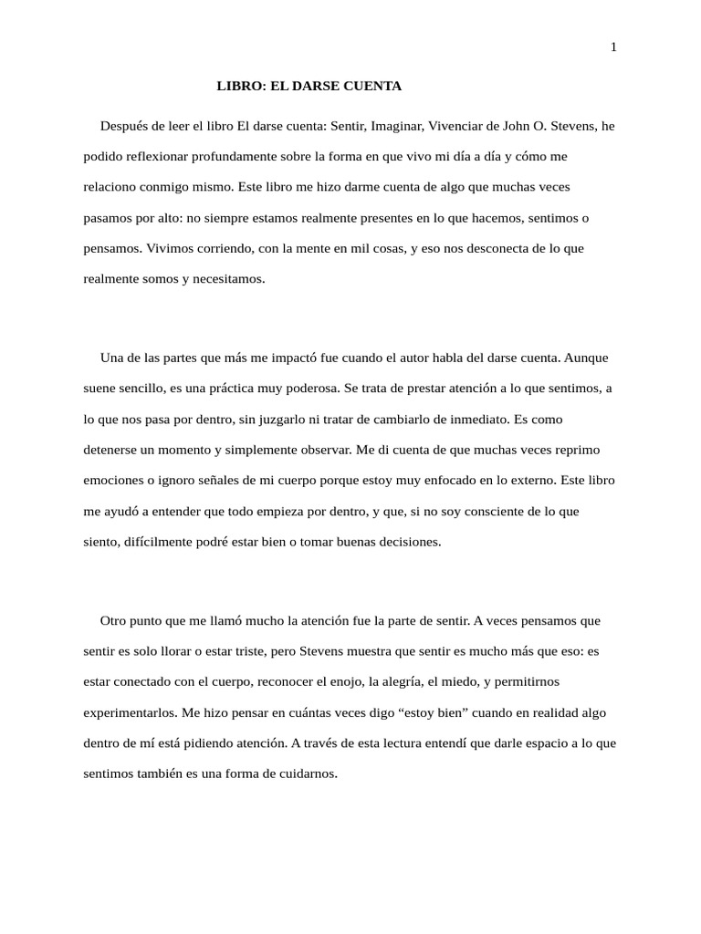 Reflexiones sobre "El darse cuenta" | PDF | Pensamiento | Conceptos ...