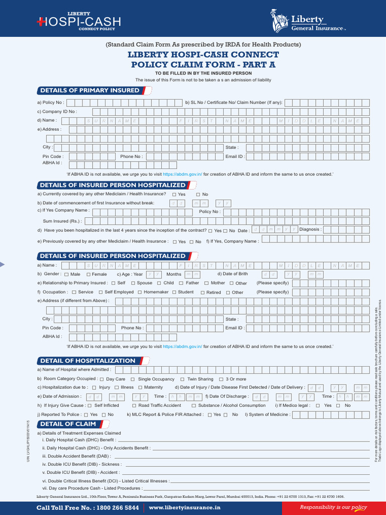 Liberty Hospi-Cash Claim Form | PDF | Insurance