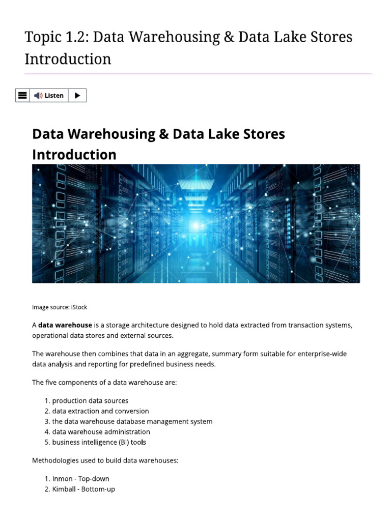 Topic 1.2 Data Warehousing & Data Lake Stores | PDF