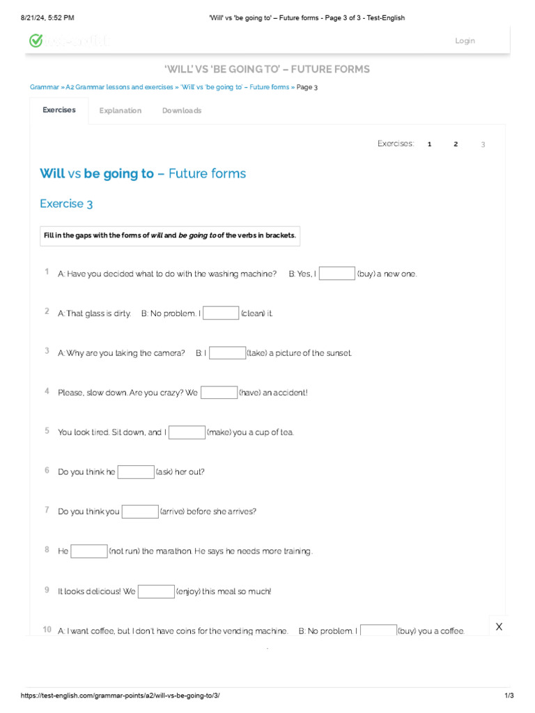 'Will' vs 'Be Going to' – Future Forms - Page 3 of 3 - Test-English | PDF