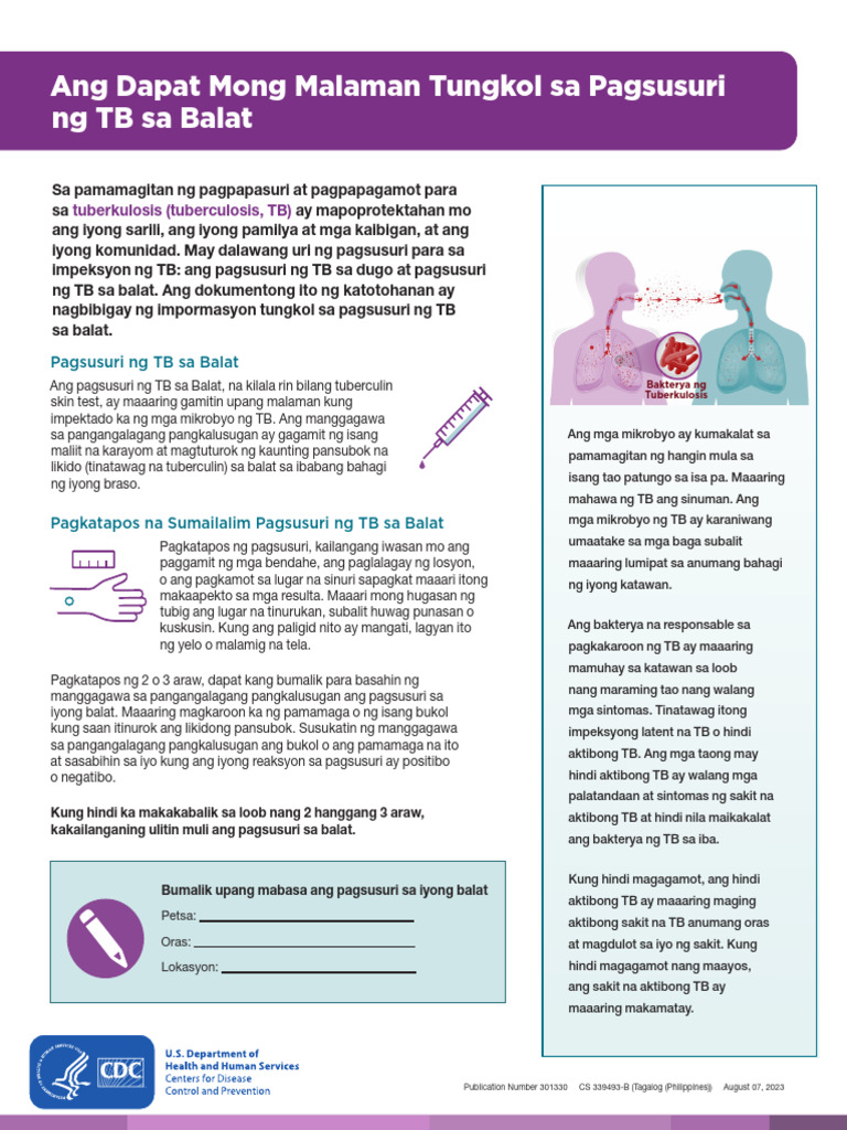 What You Need To Know About The TB Skin Test Tagalog | PDF