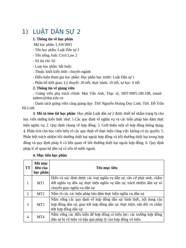 DE CUONG CHI TIET LUẬT DÂN SỰ 2 | PDF