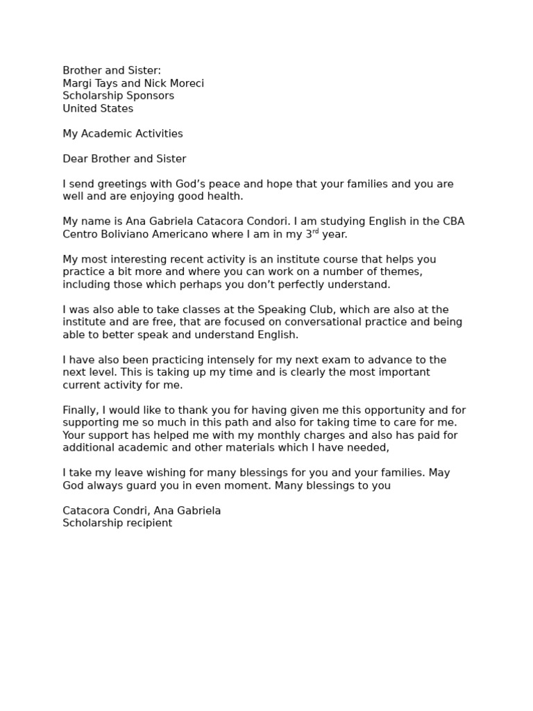 Letter From Ana Gabriela Catacora Condori | PDF