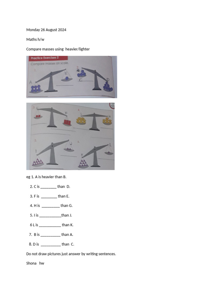 Monday 26 August Homework | PDF