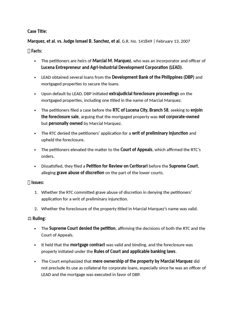 Marquez vs Sanchez | PDF | Foreclosure | Certiorari
