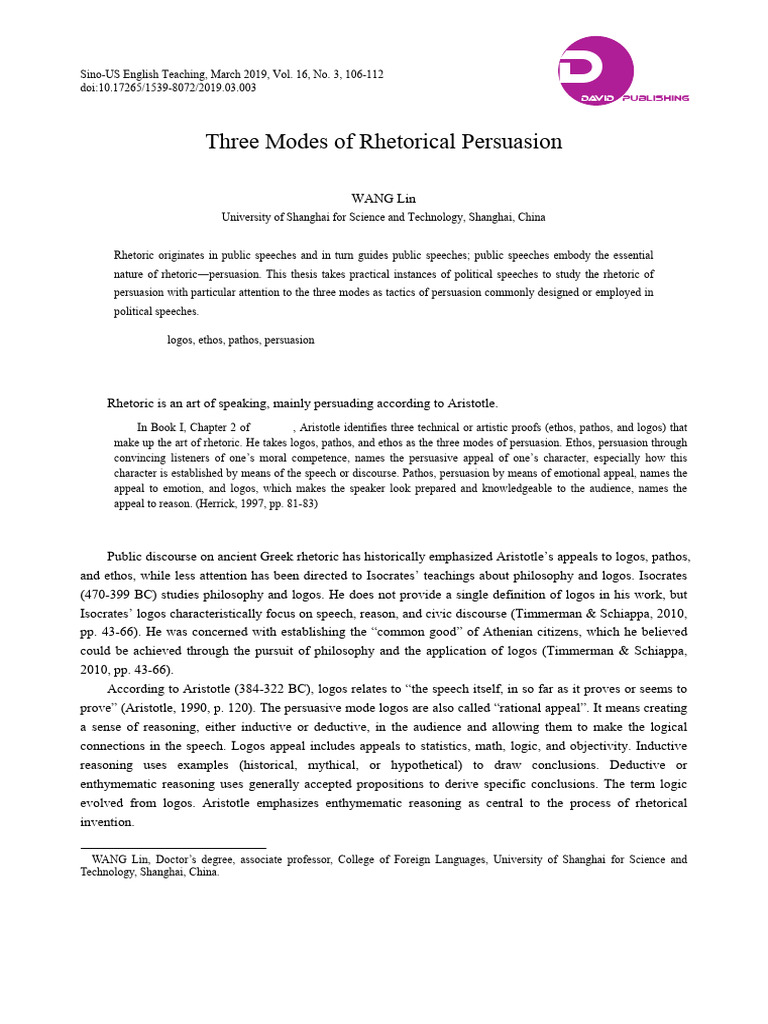 Three Modes of Rhetorical Persuasion | PDF | Logos | Persuasion