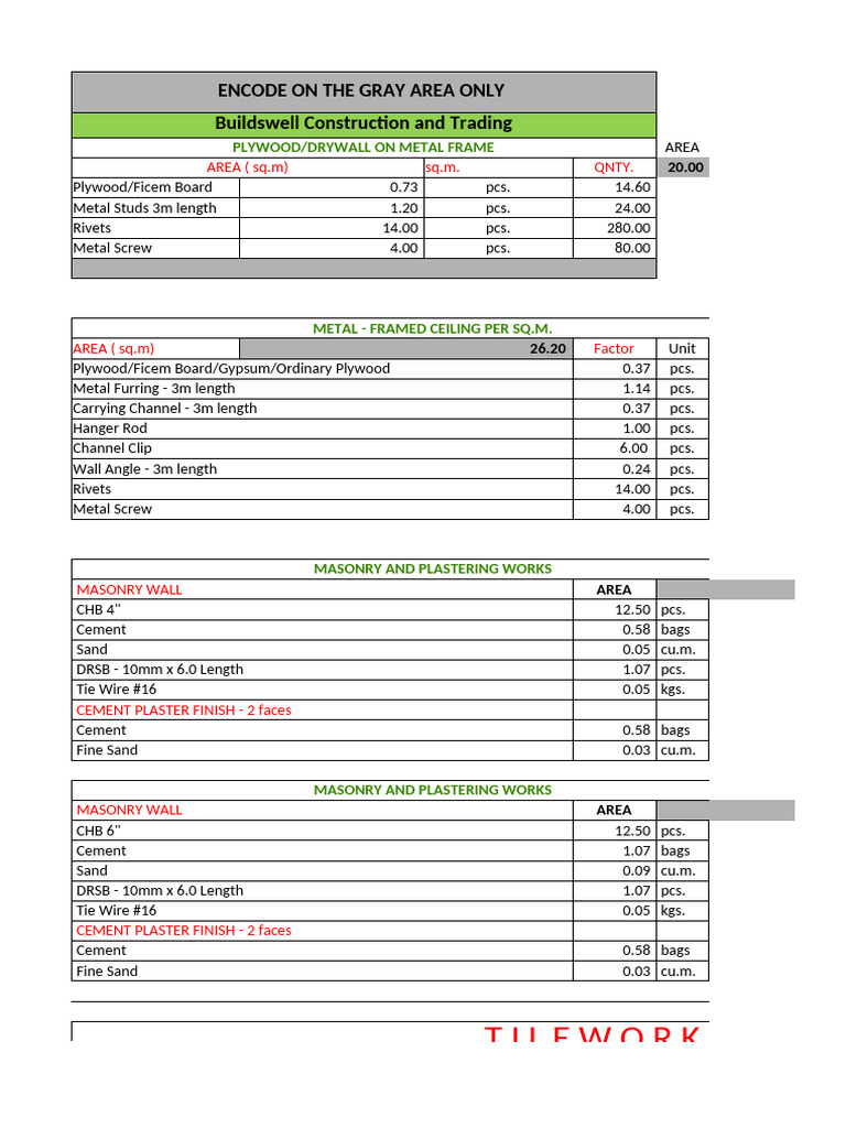 Estimate Program | PDF | Tile | Drywall
