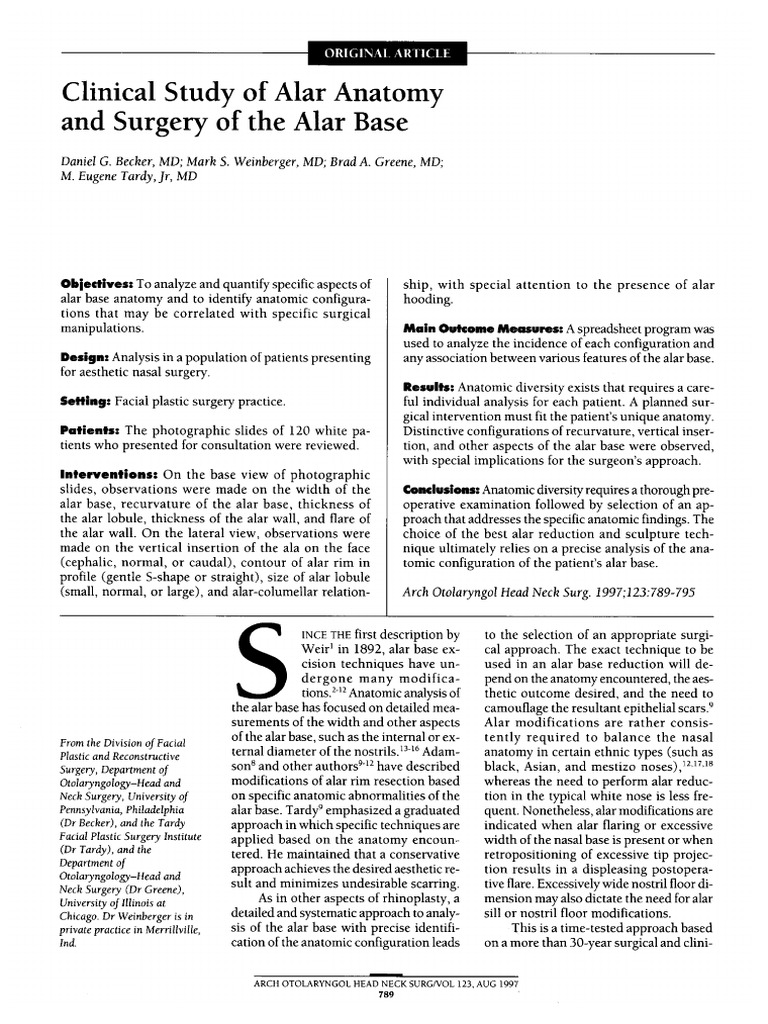 Clinical Study of Alar Anatomy and Surgery of the Alar Base | PDF ...
