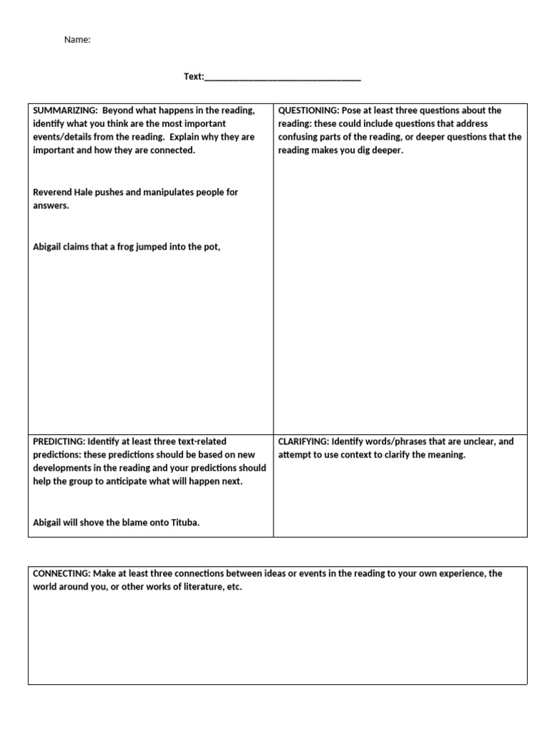 Tristian Paupst - Act 1 (5 Box) Reciprocal Teaching Worksheet Pages ...
