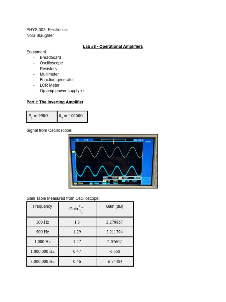 Lab #8 - Operational Amplifiers | PDF