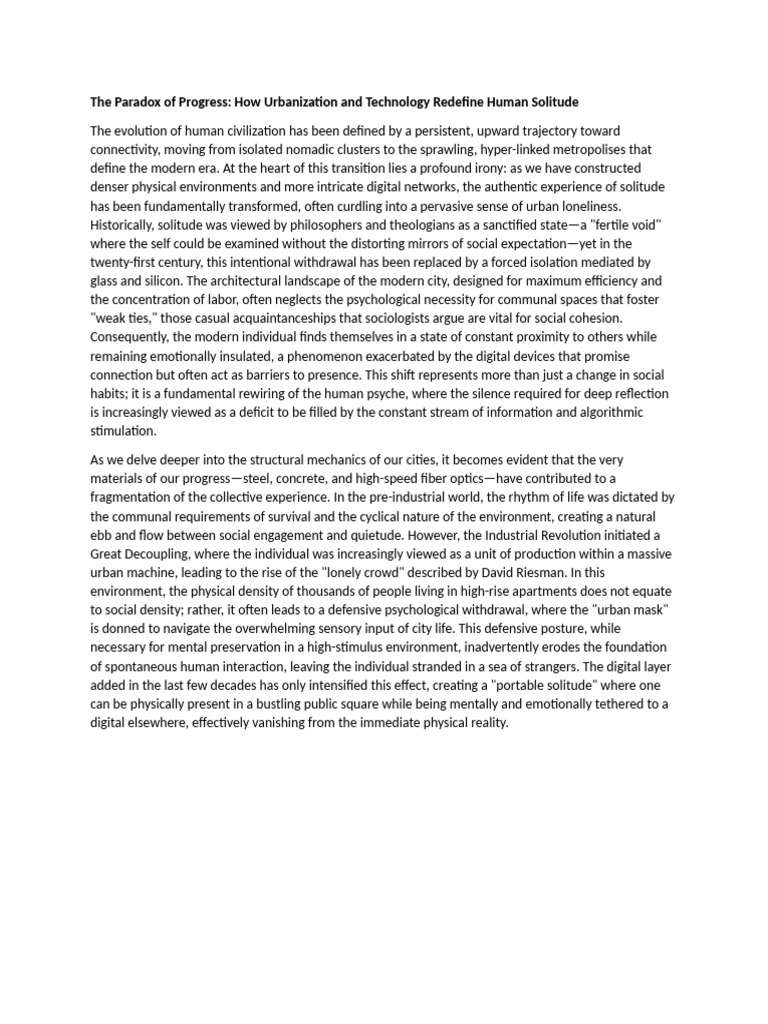 The Paradox of Progress How Urbanization and Technology Redefine Human ...