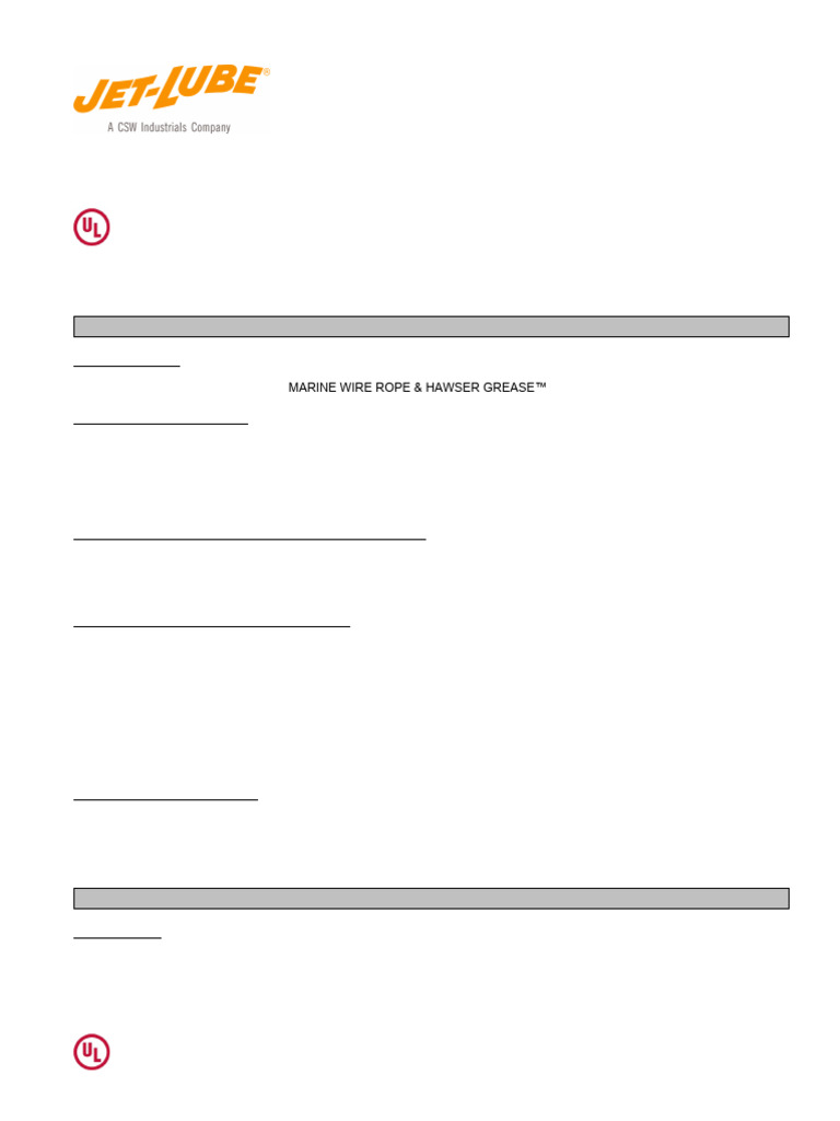 Jet-Lube Marine Wire Rope Grease - SDS | PDF | Occupational Safety And ...