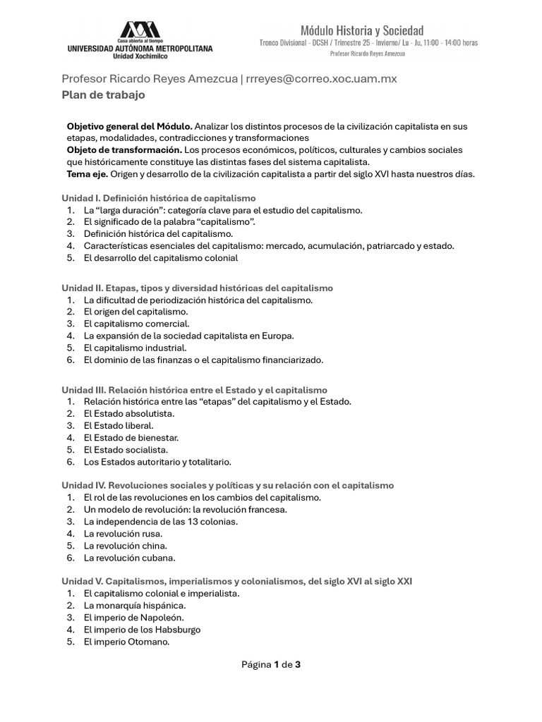 2025.02.13. Plan de Trabajo HyS 25-I | PDF | Capitalismo | Colonialismo