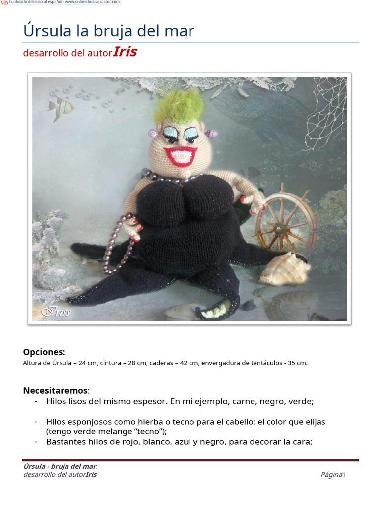 Patrón Amigurumi Úrsula la Bruja del Mar | PDF | Amigurumi | Costura