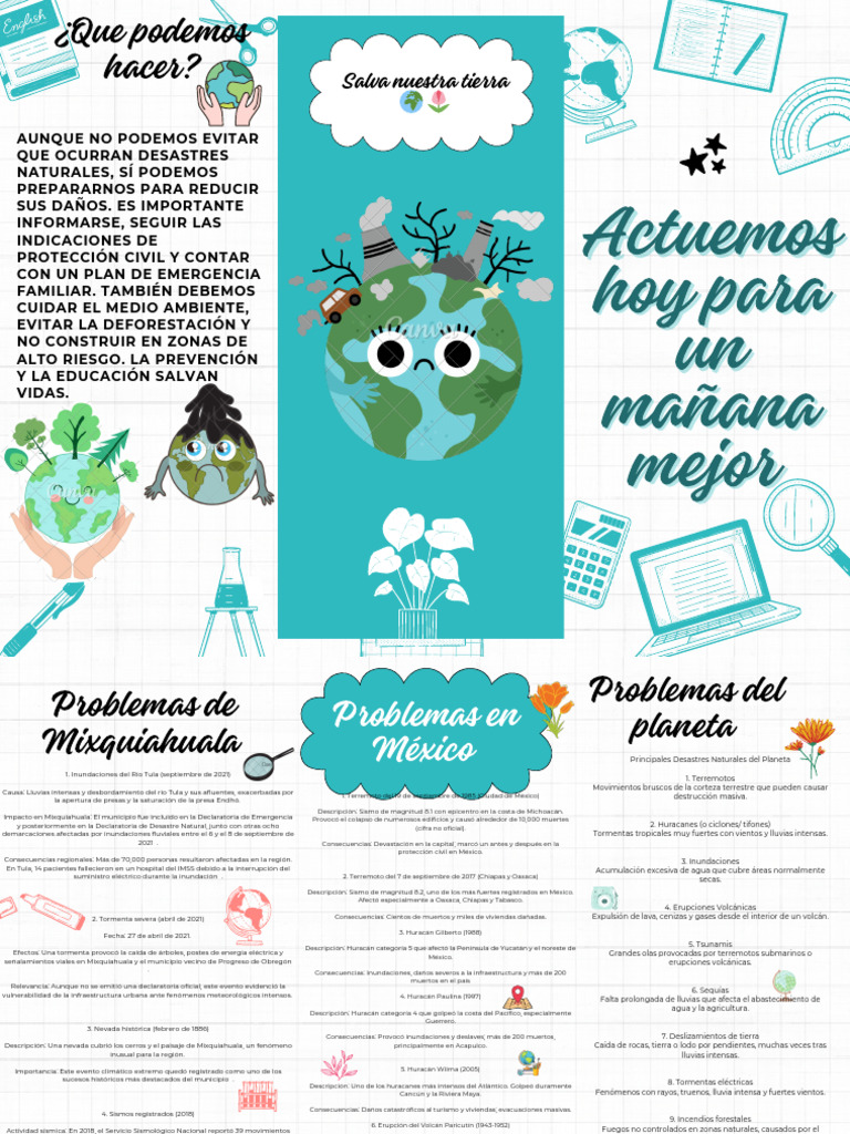 Folleto Tríptico Apoyo Escolar Ilustrado Azul Turquesa y Blanco ...