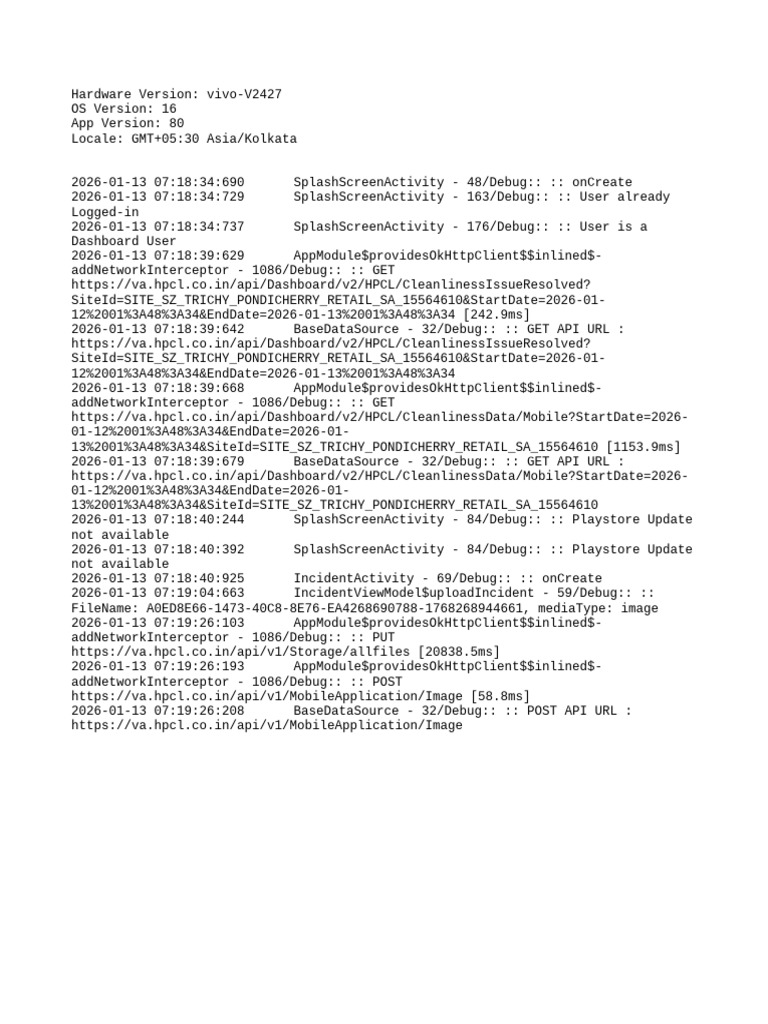 HPCL Mobile App Debug Log Analysis | PDF