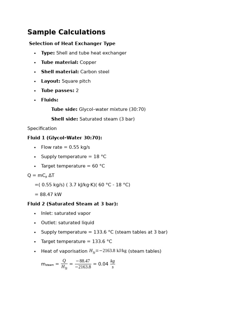 Sample Calculations and Modified Calculations | PDF | Heat Exchanger ...