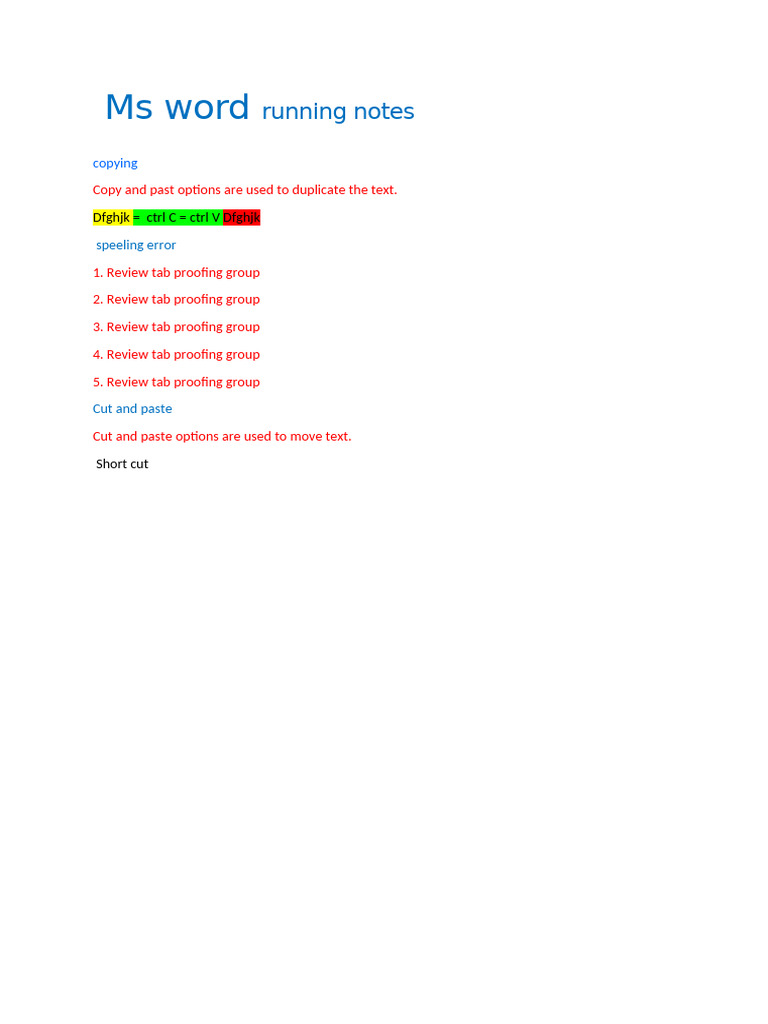 Ms Word Running Notes | PDF