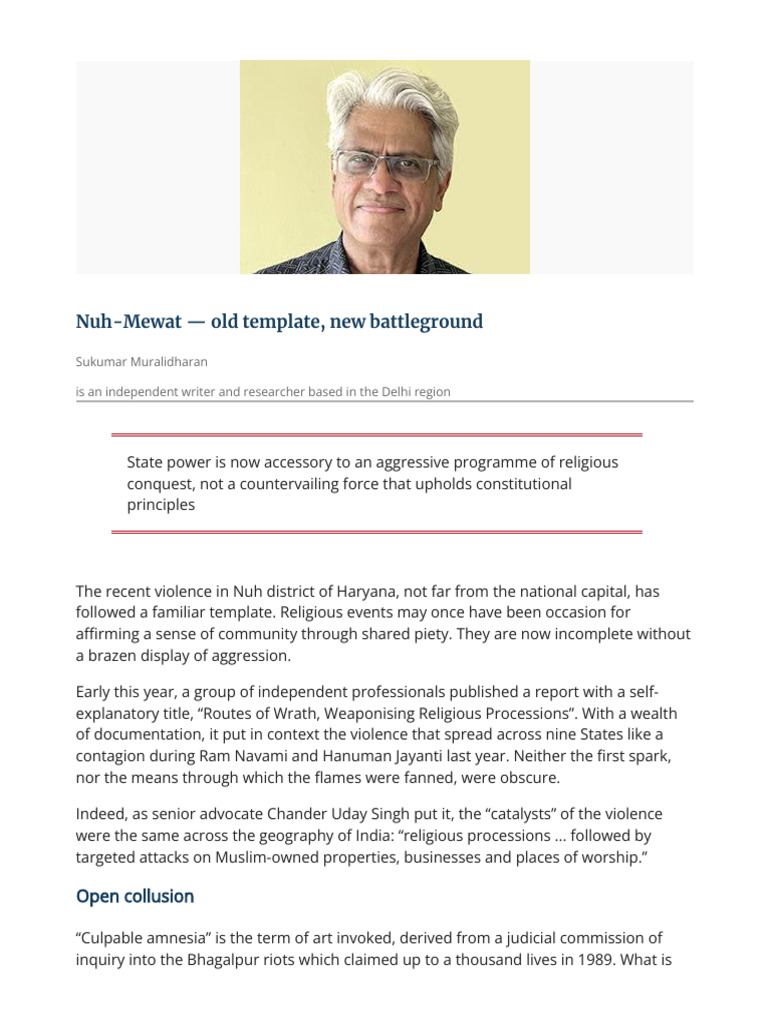 Nuh-Mewat: Religious Violence and Vigilantism | PDF