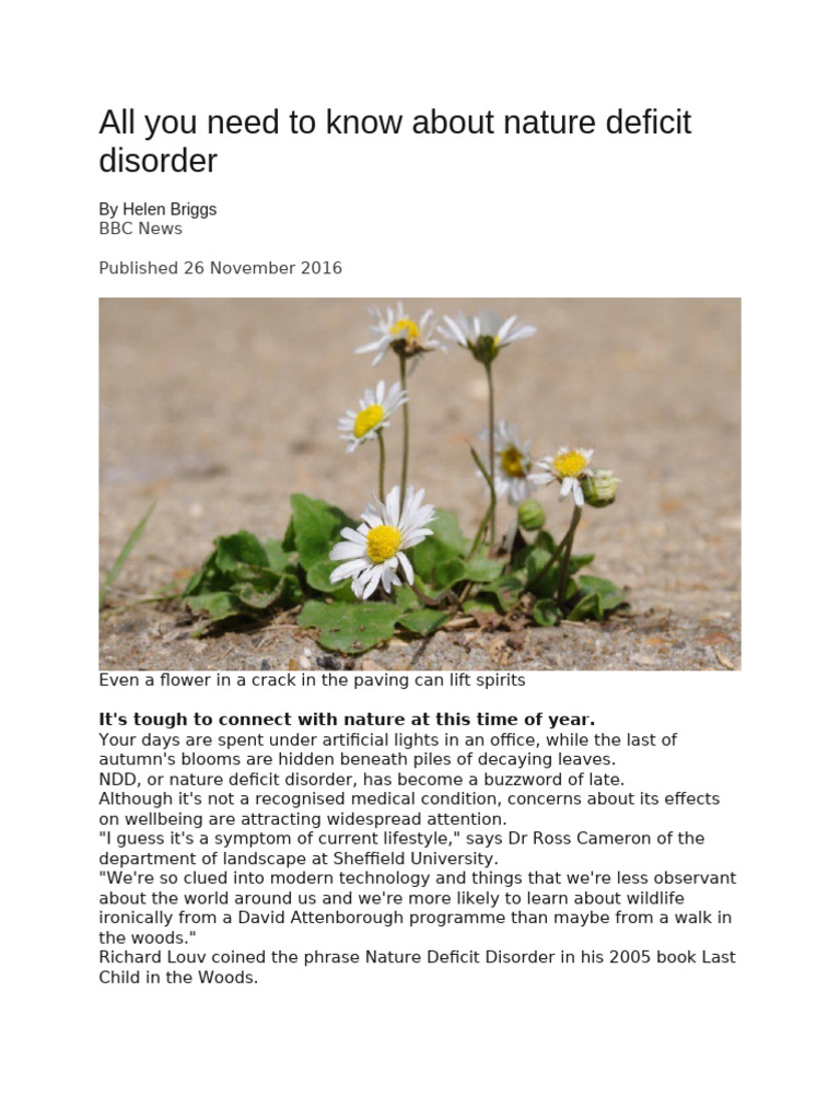 Nature Deficit Disorder - All You Need to Know | PDF | Psychology ...