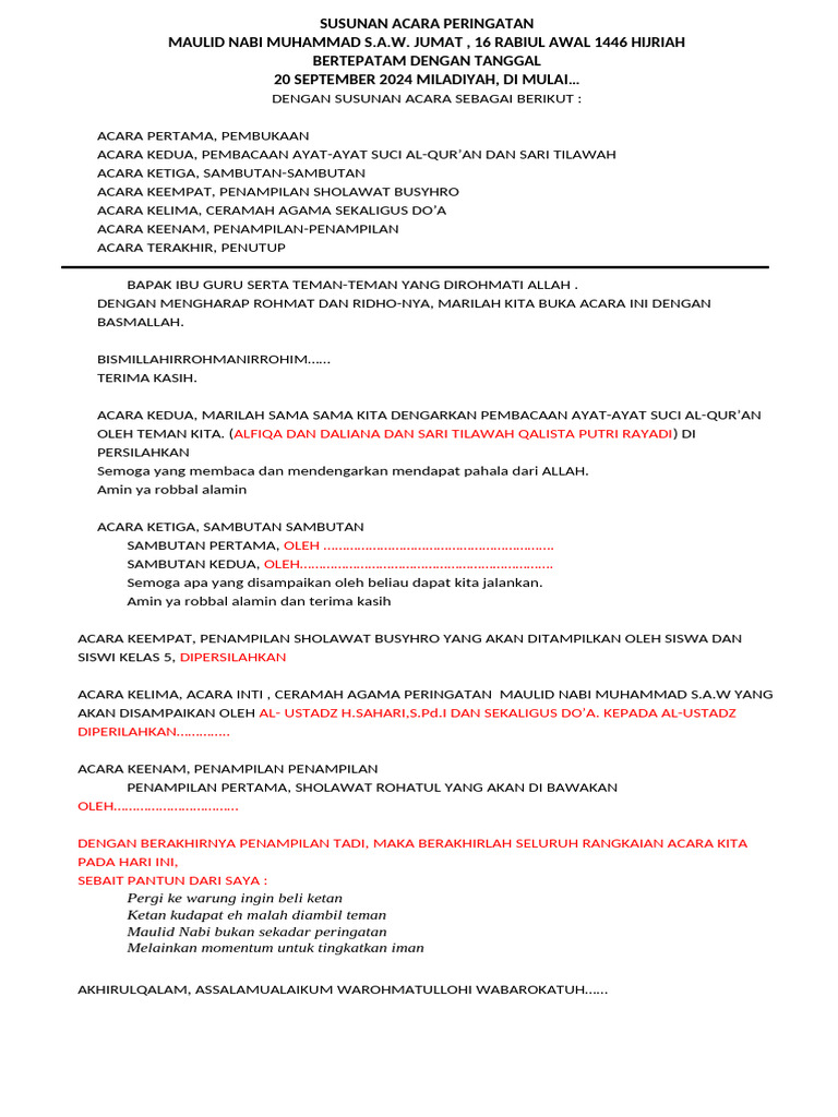Susunan Acara Maulid Nabi 2024 | PDF