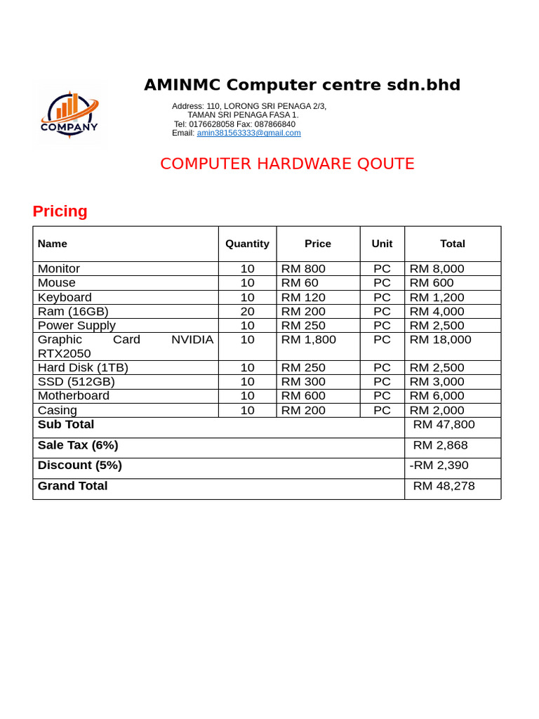Computer Hardware Pricing Quote | PDF