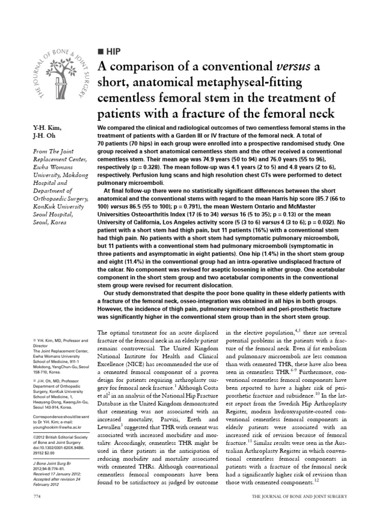 Short vs Conventional Cementless Stem | PDF | Hip | Musculoskeletal System