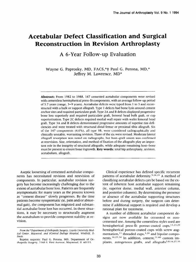 Acetabular Defect Classification and Surgical Reconstruction in ...