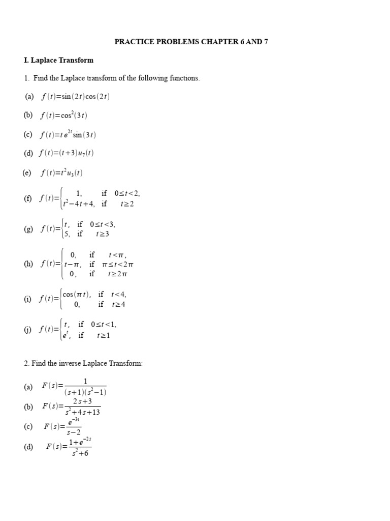 Laplace Transform Practice Problems | PDF | Eigenvalues And ...