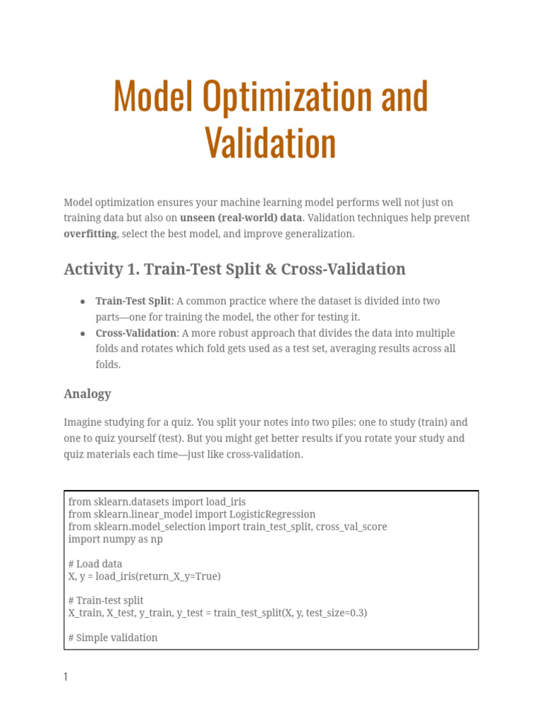 9_Model Optimization and Validation | PDF | Cross Validation ...