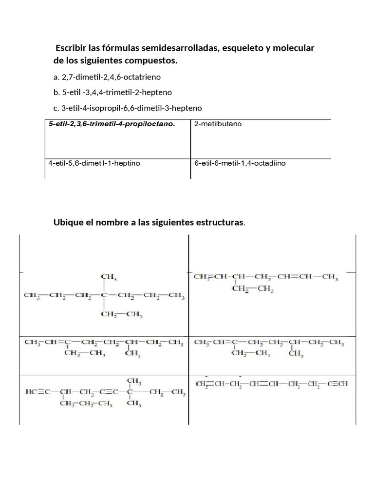 Escribir Las Fórmulas Semidesarrolladas | PDF