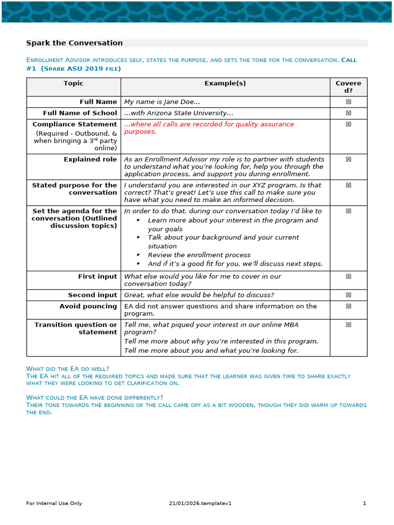 Enrollment Advisor Call Best Practices | PDF | Learning | Human ...