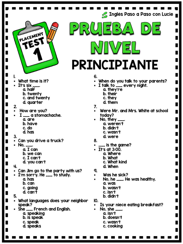 Beginner English Placement Test | PDF