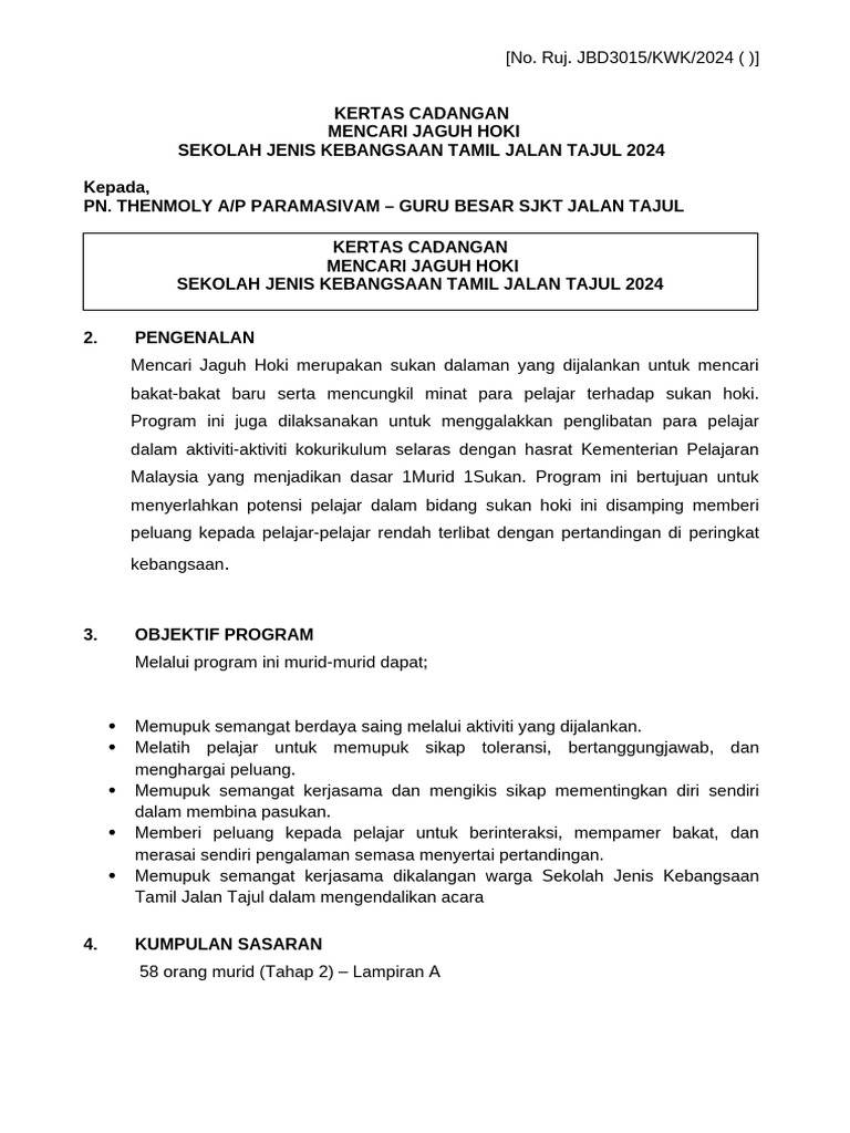Kertas Kerja Hoki 2024 | PDF