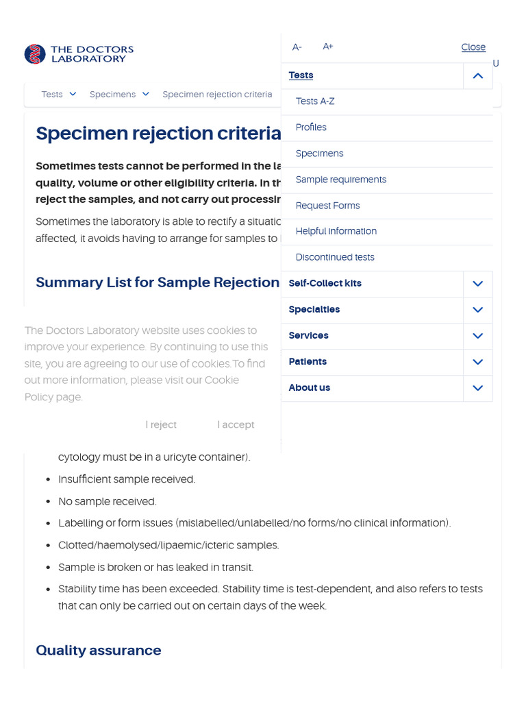 Sample Rejection Criteria Overview | PDF | Cell Biology | Immunology
