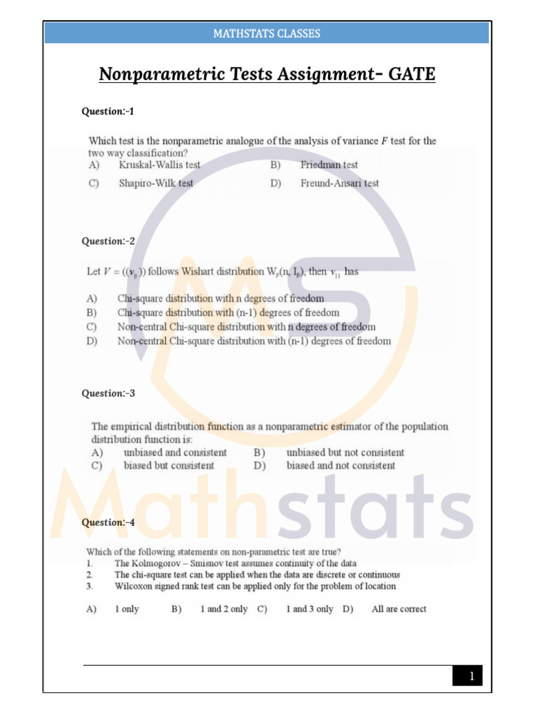 Nonparametric Tests Assignment GATE | PDF