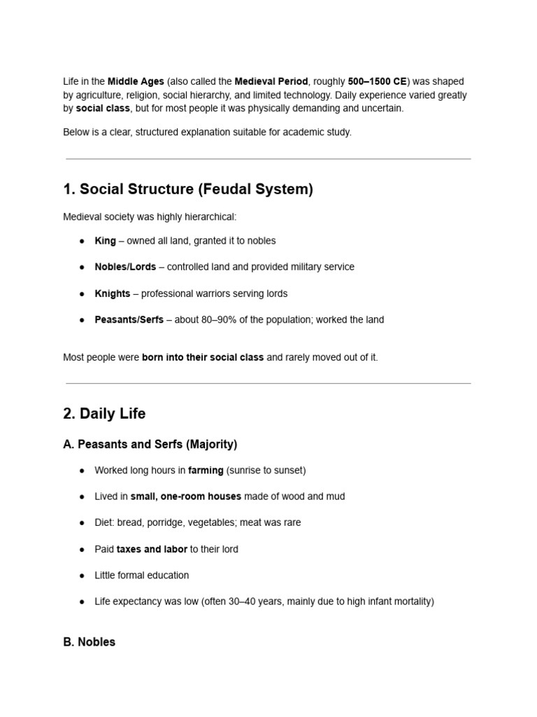 Social Structure (Feudal System) : Middle Ages Medieval Period 500-1500 ...