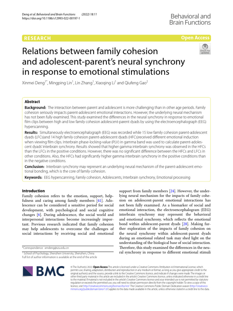 Deng Relations Between Family Cohesion | PDF | Synchronization ...