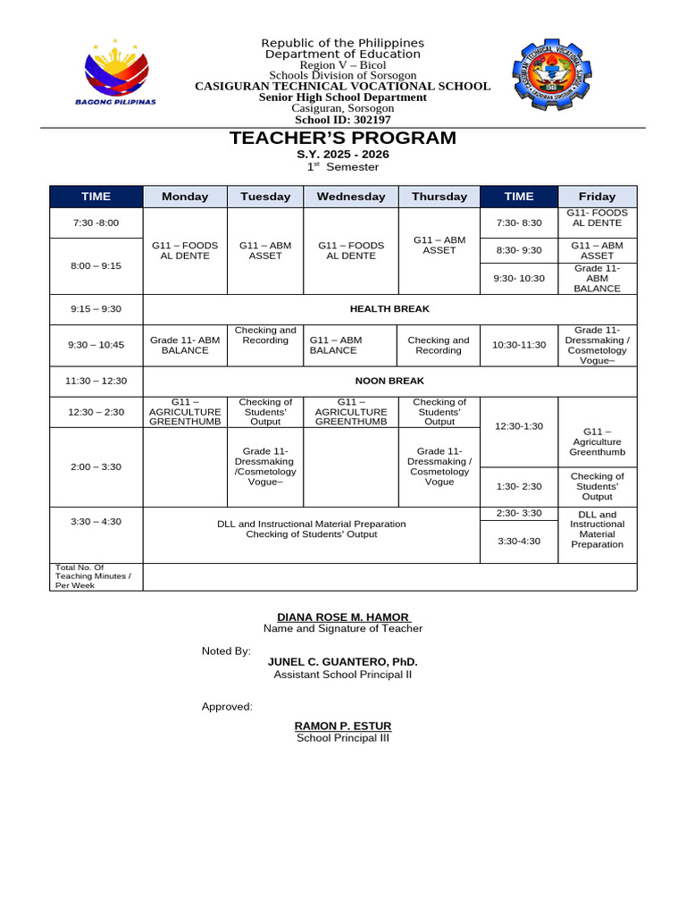 Teachers Program DR Hamor 1st Sem 25 26 | PDF | Educational ...