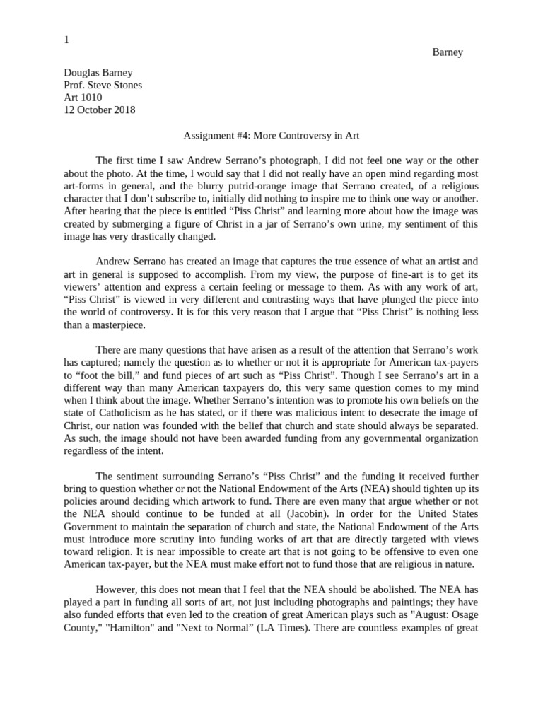 Assignment #4 - More Controversy in Art | PDF