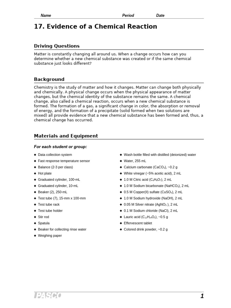 17 Evidence of A Chemical Reaction S | PDF | Chemical Reactions | Chemistry